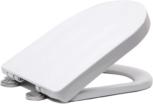D SHAPE TOILET Seat, White Soft Close Seat with Adjustable Stainless ...