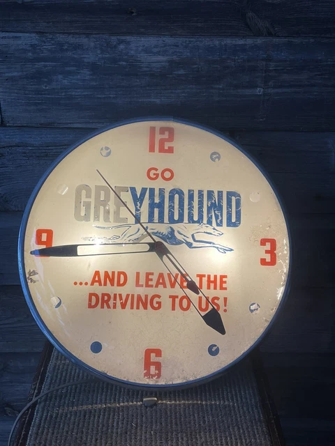 VINTAGE GREYHOUND BUS Advertising Clock Pam Clock Company Greyhound Bus ...