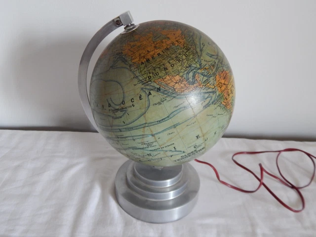 ANCIENNE MAPPEMONDE GLOBE Terrestre J.FOREST Boule en VERRE LUNIMEUX ...