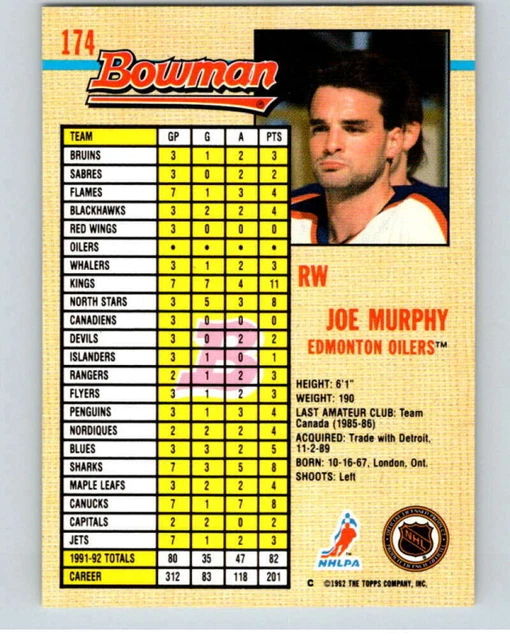 1992-93 BOWMAN #174 Joe Murphy Edmonton Oilers V66638 EUR 0,80 ...