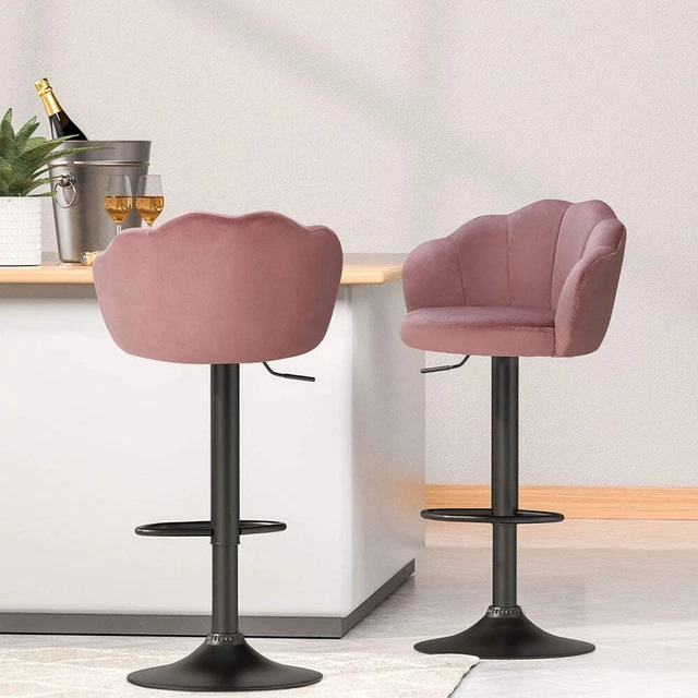 ARTISS 4X VELVET Bar Stools Pink Gas Lift Swivel Clam Shell Stool ...