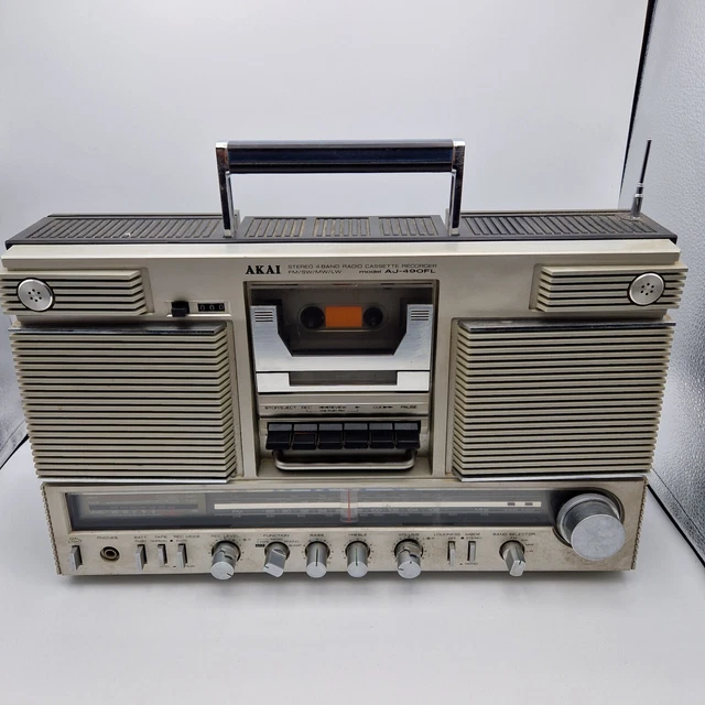 VINTAGE AKAI BOOMBOX AJ-490FL Stereo Radio Cassette Recorder - Tape ...