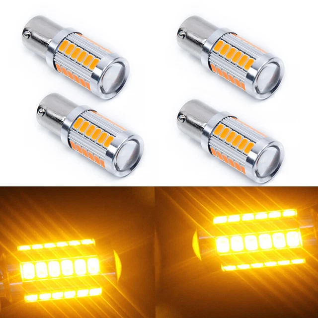 4 X AMBRA 1156PY BAU15S PY21W Lampadine LED 33SMD Auto Frecce ...