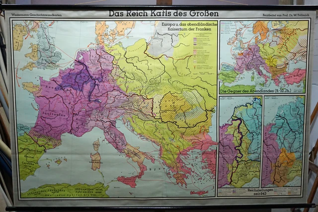 VINTAGE HISTORY MAP Europe Charles the Great wall chart poster £161.70 ...
