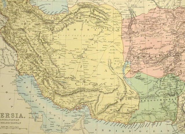 1882 ANCIEN CARTE ~ Perse Afghanistan Beloochistan Kirman Yezd ...