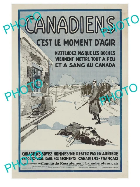 OLD HISTORIC PHOTO Of Wwi Canadian Military Poster C'est Le Moment D ...