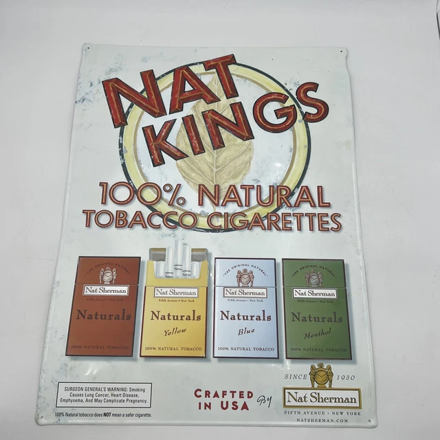 VINTAGE NAT KINGS Nat Sherman Cigarettes Embossed Metal Tin Sign 24X18 ...