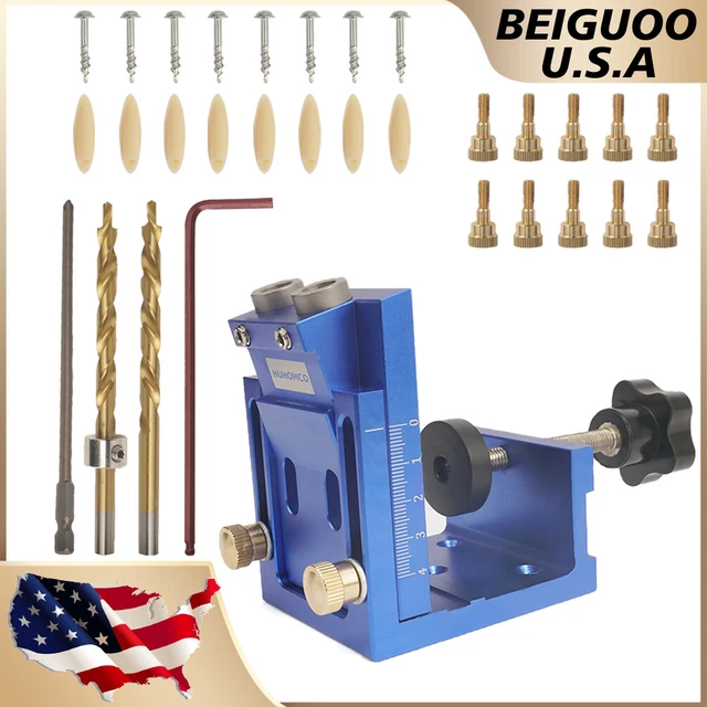 POCKET HOLE JIG Tool Kit For Carpentry Pocket Hole Drill Guide Jig Set ...
