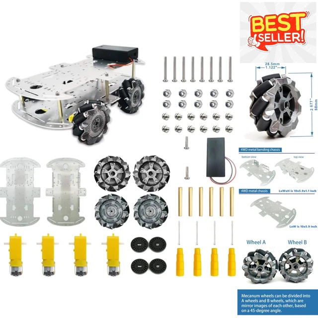 DIY SMART ROBOT Car Kit - 4WD Mecanum Wheel Chassis for Raspberry Pi ...