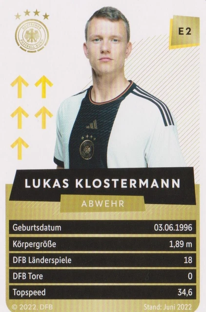 FERRERO TEAM CARDS Football World Cup 2022 E2 Lukas Klostermann ...