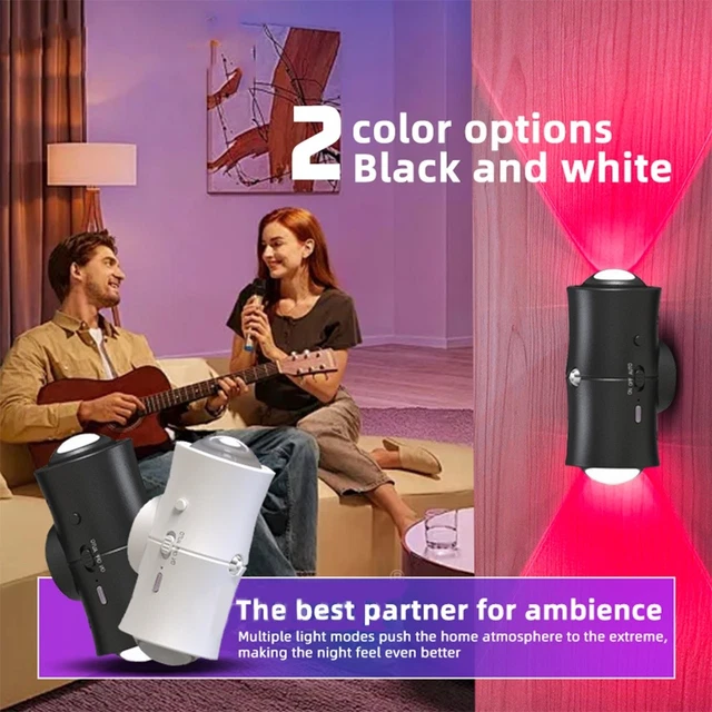 RGB DUAL HEAD Motion Sensor Night Light USB Rechargeable LED Wall Lamp ...