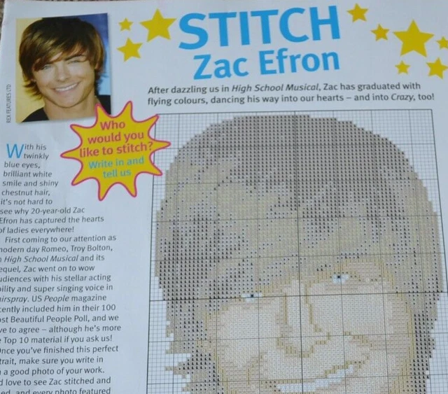 CELEBRITY STITCH HIGH School Musical Star Zac Efron Cross Stitch Chart ...