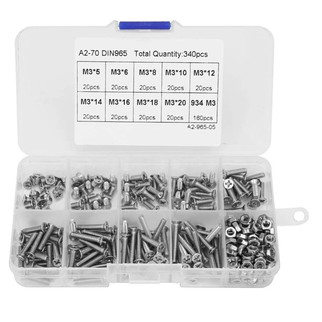 340PCS 9 SIZES Metric Screws Kit M3 Screws Assortment Amateurs EUR 12 ...