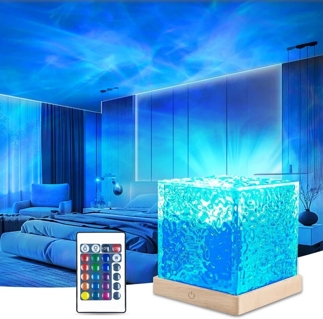 CUBE NORTHERN LIGHTS Water Wave Night Light w/Remote LED Atmosphere ...