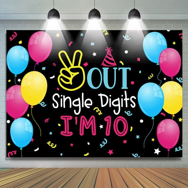 OUT SINGLE DIGITS Balloons 10th Birthday Backdrop $37.79 - PicClick AU