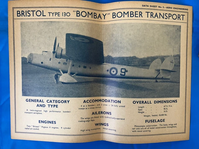 NEWNES PRE 1938 Aero Engineering Data Sheet No 5 Bristol Type 130 ...