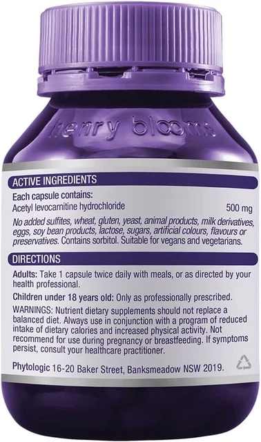 500MG ACETYL L-CARNITINE Fat Metabolism 60 Vegetarian Capsules $41.62 ...