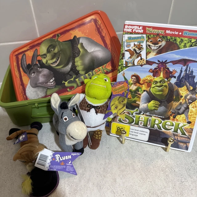 SHREK BUNDLE, LUNCH Box, Plush X 3 2007 Dreamworks, Sherk DVD $69.00 ...