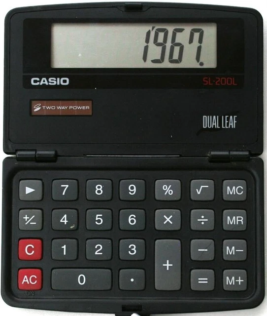 VINTAGE CASIO SLIMLINE SL-200L DUAL LEAF ELECTRONIC CALCULATOR TWO WAY ...
