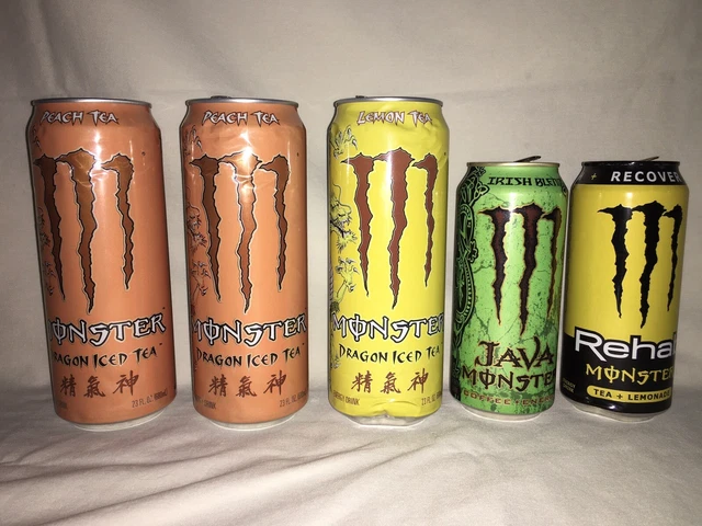 MONSTER ENERGY LEMON & Peach Dragon Tea 23oz Irish Blend Rehab 5 EMPTY ...