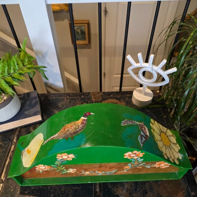VINTAGE HAND-PAINTED WOODEN Dome Box / Bellows Cover - Folk Art Birds ...