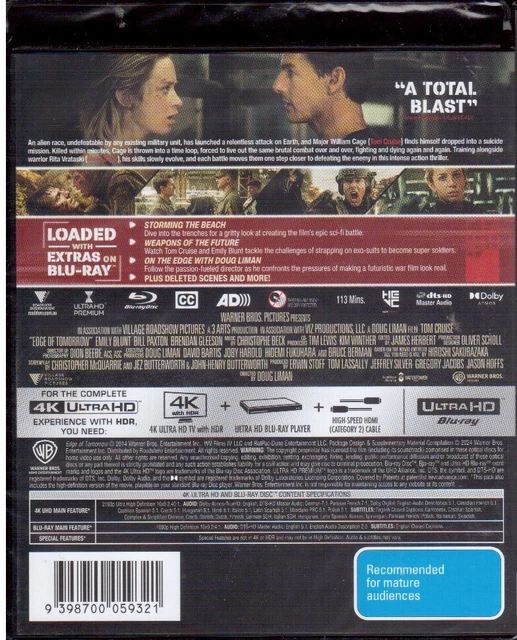 EDGE OF TOMORROW 4K UHD UltraHD Blu-ray NEW Tom Cruise Emily Blunt $37. ...
