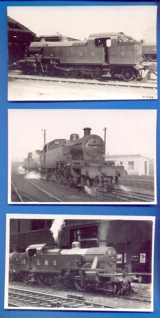 LMS LOCOMOTIVES AT UNKNOWN LOCATIONS.6 PHOTOGRAPHS 9 x 14cms.LMS 4,6,15 ...