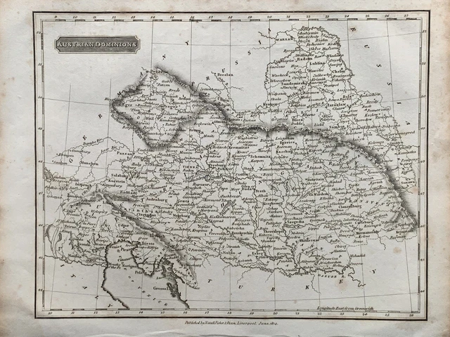 1814 AUSTRIA HUNGARY, Austrian Empire by J. Russell Original Antique ...