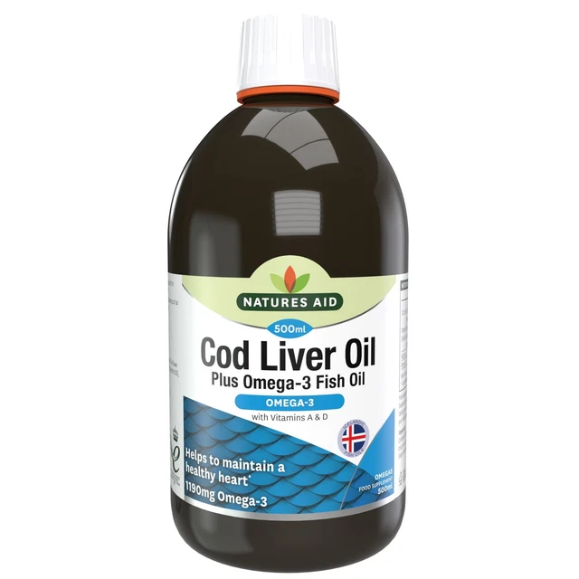 NATURES AID COD Liver Oil Liquid 500ml - High Strength Omega-3 Fish Oil ...
