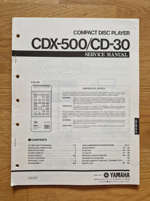 YAMAHA CDX-500 CD-30 - Original Manual Service EN £9.36 - PicClick UK