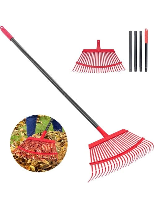 GARDEN LEAF RAKE with 60 Inch Adjustable Long Steel Handle, 11 Metal ...