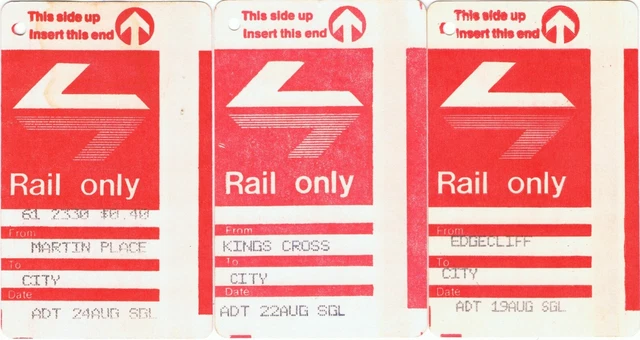 RAILWAY TICKETS NSW Cityrail Sydney suburban magnetics Eastern Suburbs ...