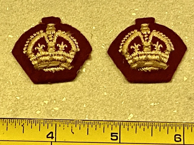 WW2 BRITISH ARMY Cloth Rank Insignia Crowns x2, Cherry/Maroon Backing ...