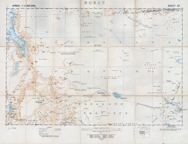 1903 EQUATORIAL EAST AFRICA BORAN Rare Folding Map War Office Stanford ...