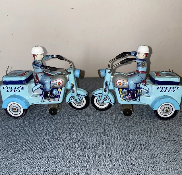 🔥VINTAGE 1950S YOSHIYA Japan Tin Friction Police Motorcycle Toy - Set ...