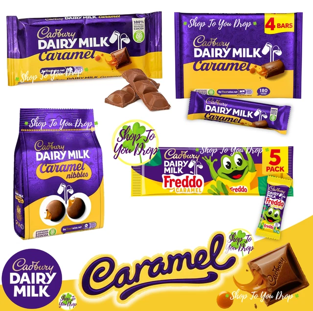 CADBURY DAIRY MILK CARAMEL Bars Nibbles Freddo Chocolate Buttons ...