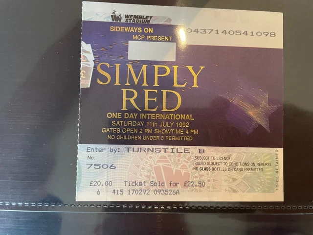 SIMPLY RED TICKET And Info Leaflet 1992 £15.00 - PicClick UK
