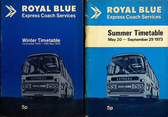 ROYAL BLUE EXPRESS Coach Timetables - Winter 1972-73 + Summer 1973, inc ...