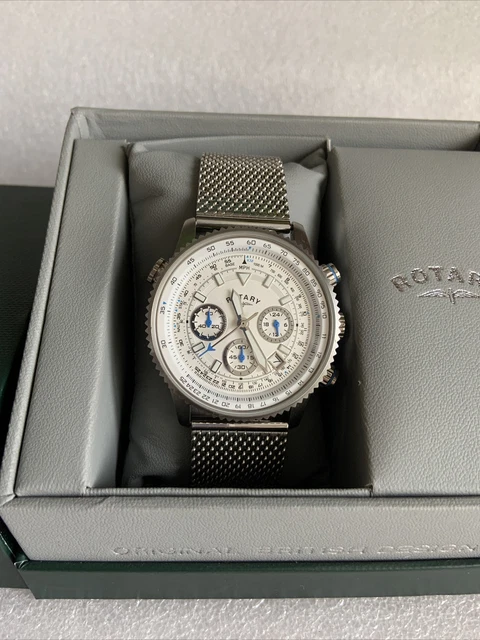 ROTARY MENS STAINLESS Steel Mesh Strap Chronograph Watch. GB03107/06 £ ...