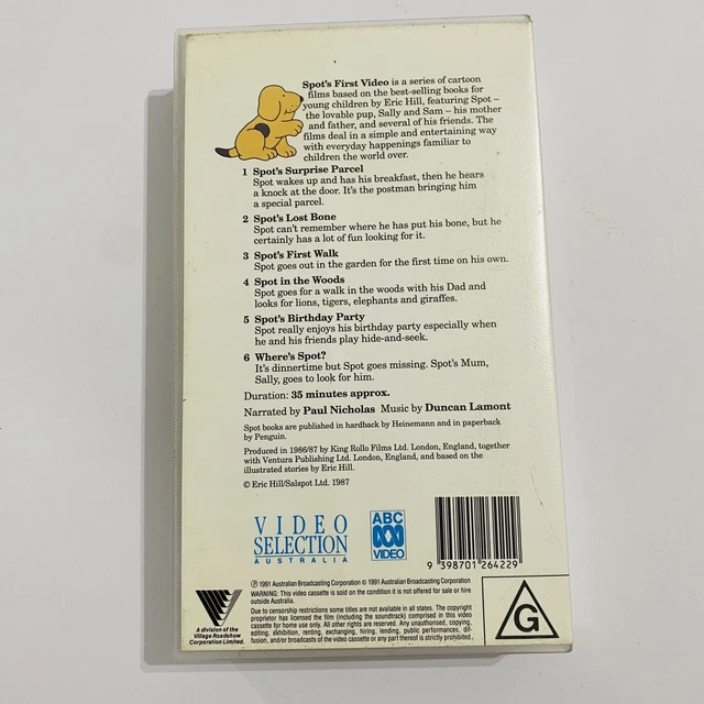 SPOTS FIRST VIDEO (VHS, 1991) 90s ABC Kids Video Tape Eric Hill ...
