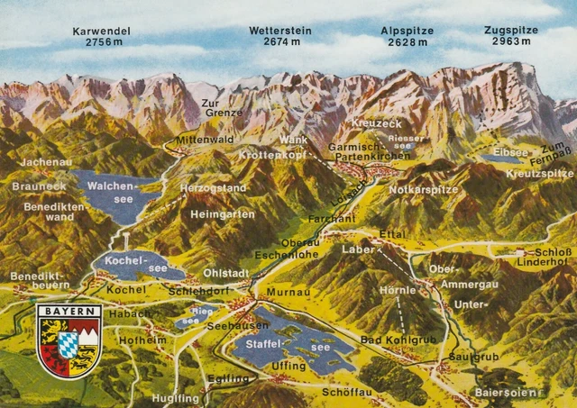 AK MAP, LANDKARTE, Panoramakarte **BAYRISCHES OBERLAND mit LOISACH u ...