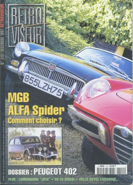 RETROVISEUR N°112 12/1998 MGB ALFA SPIDER PEUGEOT 402 LAMBORGHINI JOTA ...