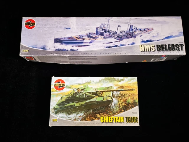 VINTAGE AIRFIX BUNDLE: unused HMS Belfast 04212 & Sealed Chieftan Tank ...