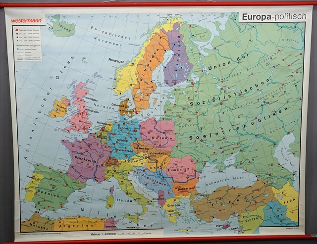 MURAL MAP ROLLABLE Wall Chart Europe Political View £168.77 - PicClick UK