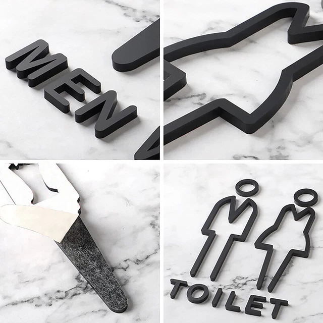 TOILET SIGN BRASS Wash Room Door Wall Label Sticker Wc Holder Signage ...