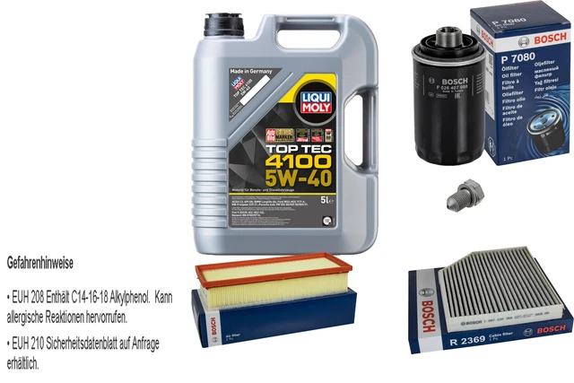BOSCH INSPECTION SET 5L Huile Liqui Moly Top Tec 4100 5W-40 pour Audi A4 Avant EUR 113,80 ...