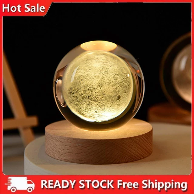 3D CRYSTAL BALL Night Light Luminous Crystal Ball Table Lamp (Moon 8cm ...
