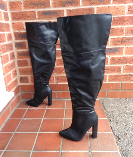 WIDE FIT SXXY BLACK PU LEATHER THIGH HIGH BOOTS * 6 uk * DOMINATRIX ...