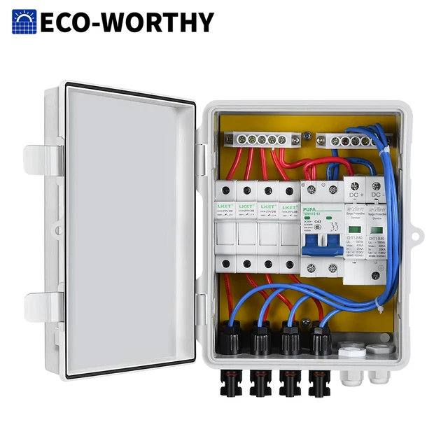 ECO-WORTHY 4 STRING PV Solar Combiner Box with 63A Circuit Breaker for ...
