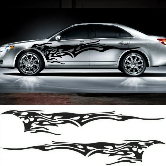 2pcs Car Side Body Door Fender Vinyl Flame Graphics Decal Racing Stripe